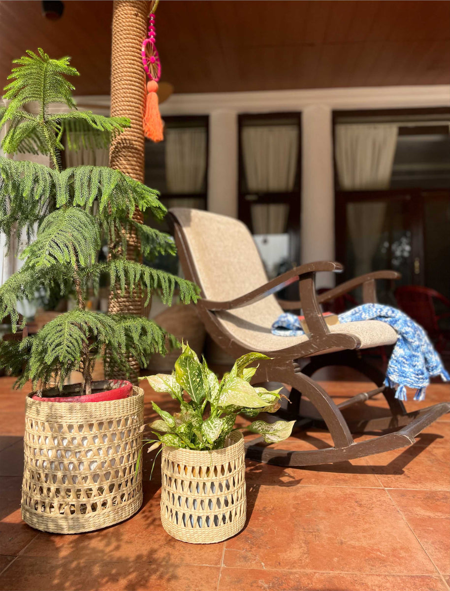 Handcrafted Kauna grass Planters in diagonal weave from Manipur - BIG ...